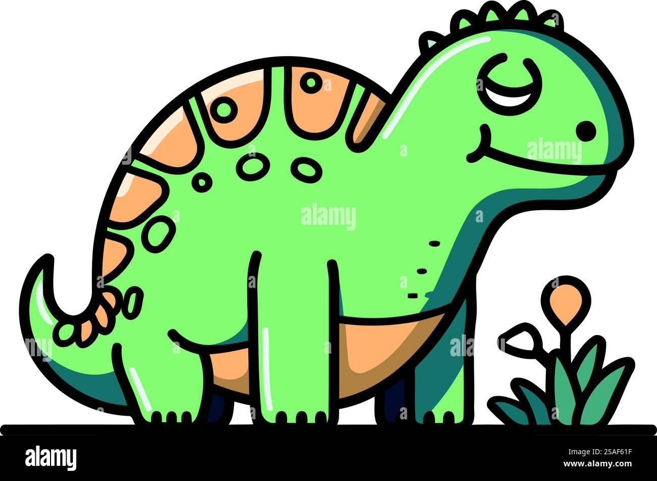 Cute cartoon dinosaur. Vector illustration of dino in flat style Stock ...