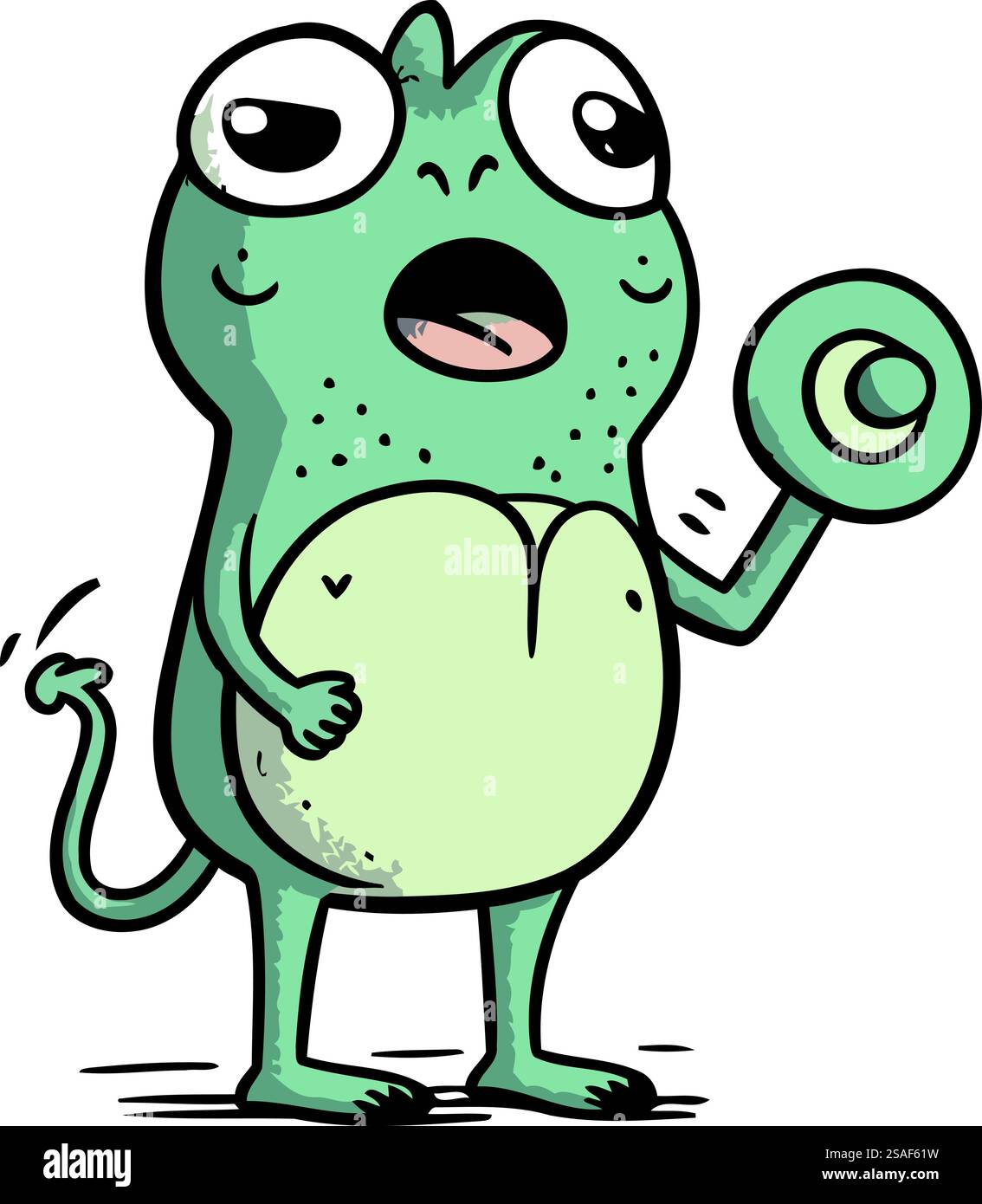 Funny cartoon frog with dumbbell. Vector illustration of funny frog ...