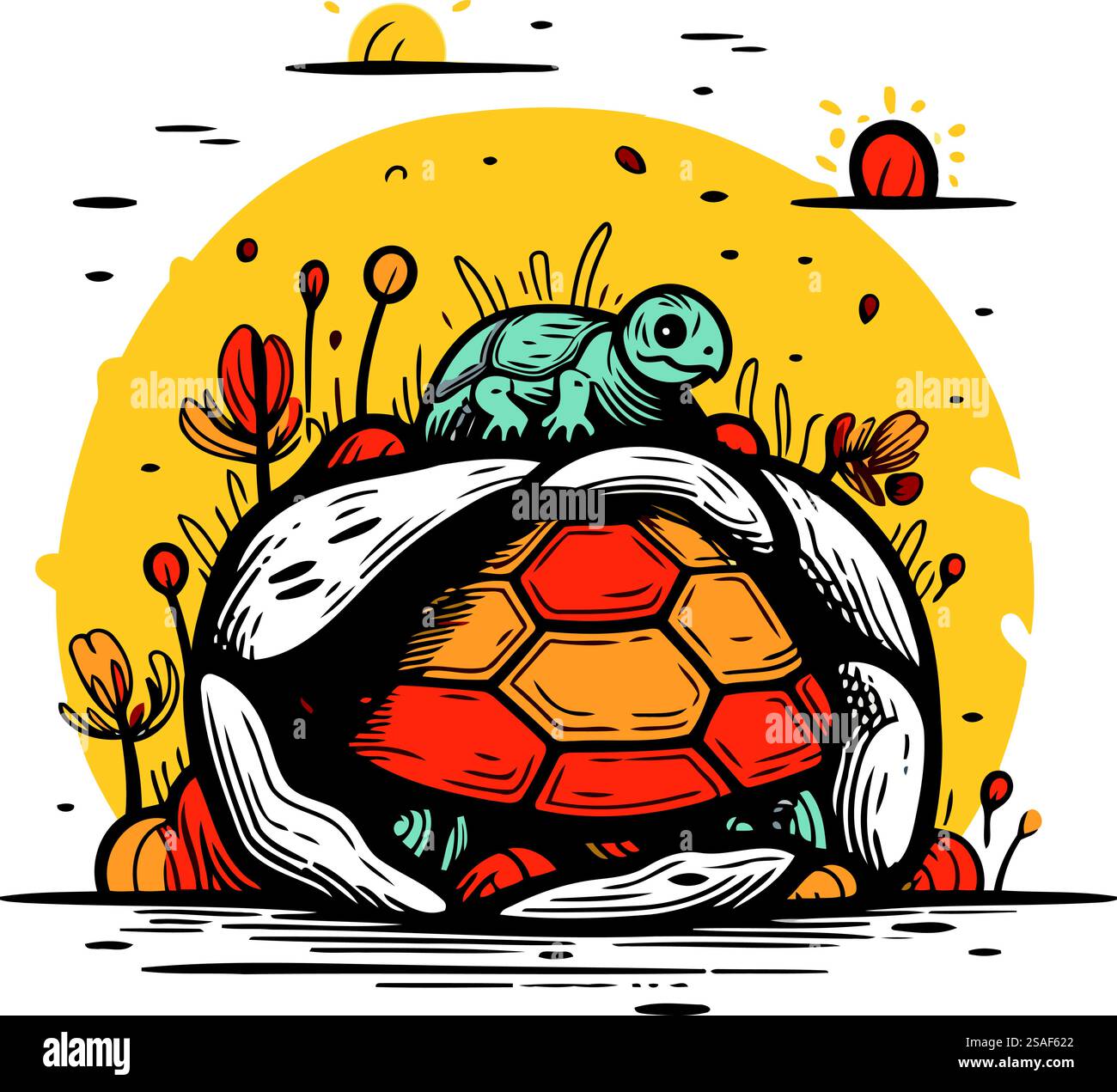 Turtle in the field. Colorful vector illustration for your design Stock ...
