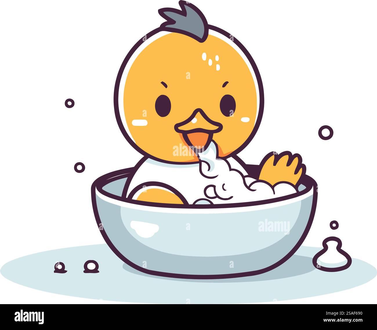 Cute chick washing in a bowl of water. Vector illustration Stock Vector ...