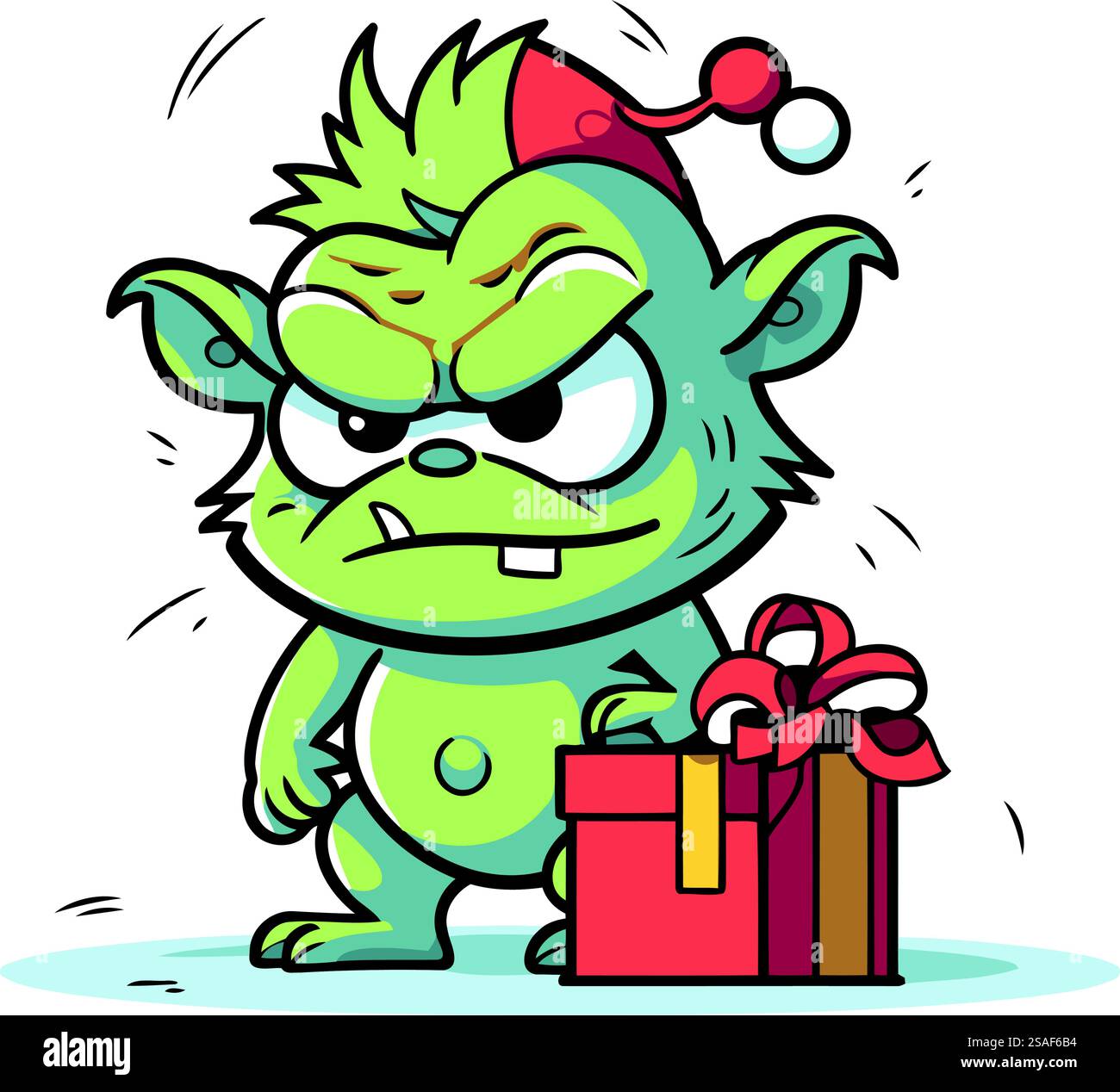 Funny monster with christmas gift. Vector illustration. Cartoon ...