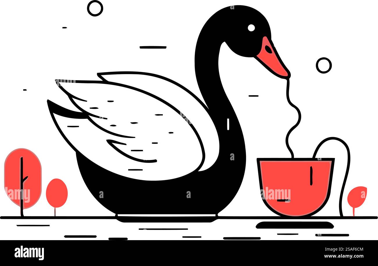 Vector illustration of a black swan and a cup of coffee Stock Vector ...