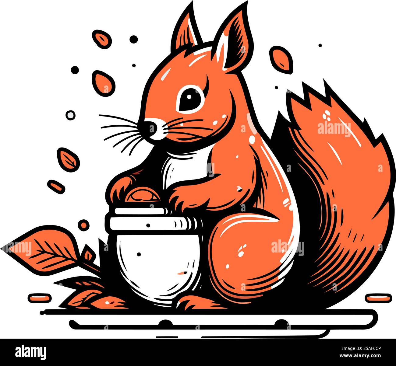 Squirrel with a pot of food. Vector illustration in cartoon style Stock ...