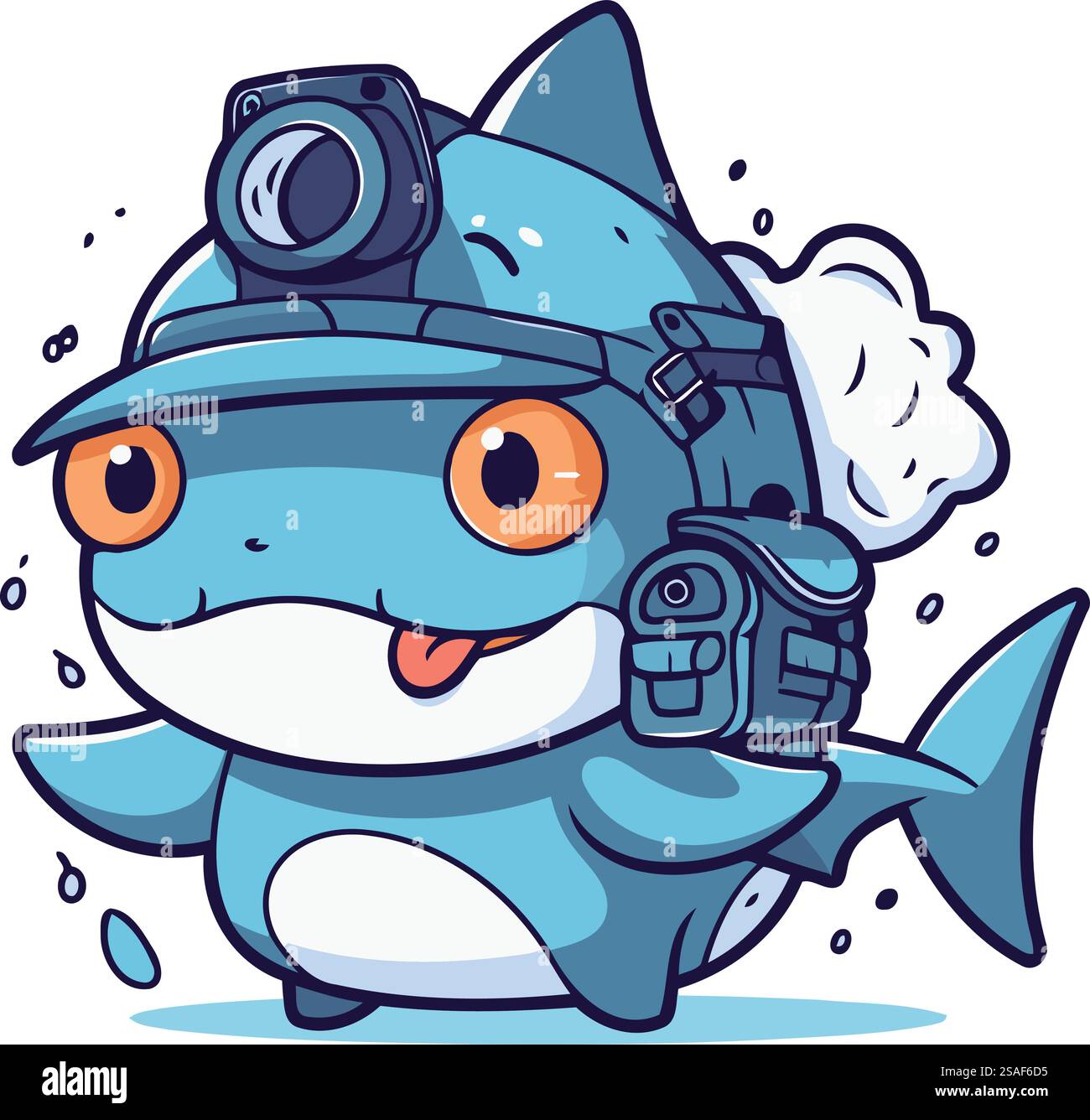 Cute cartoon shark with a camera. Vector illustration on white ...