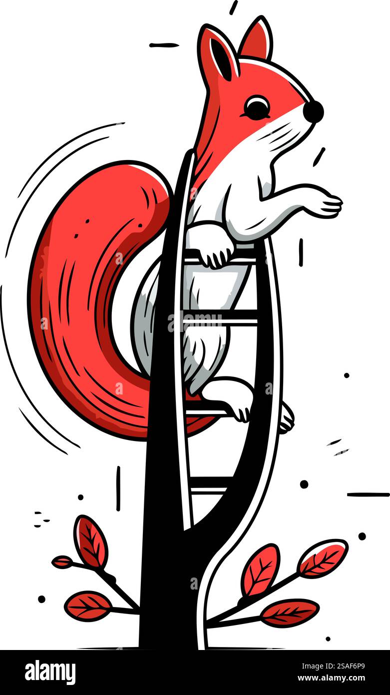 Squirrel climbing a ladder. Vector illustration of squirrel climbing a ...