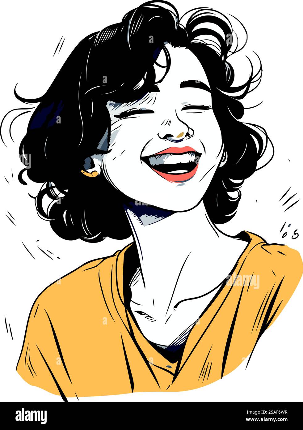 Vector illustration of a beautiful young woman laughing. Hand drawn style Stock Vector Image ...