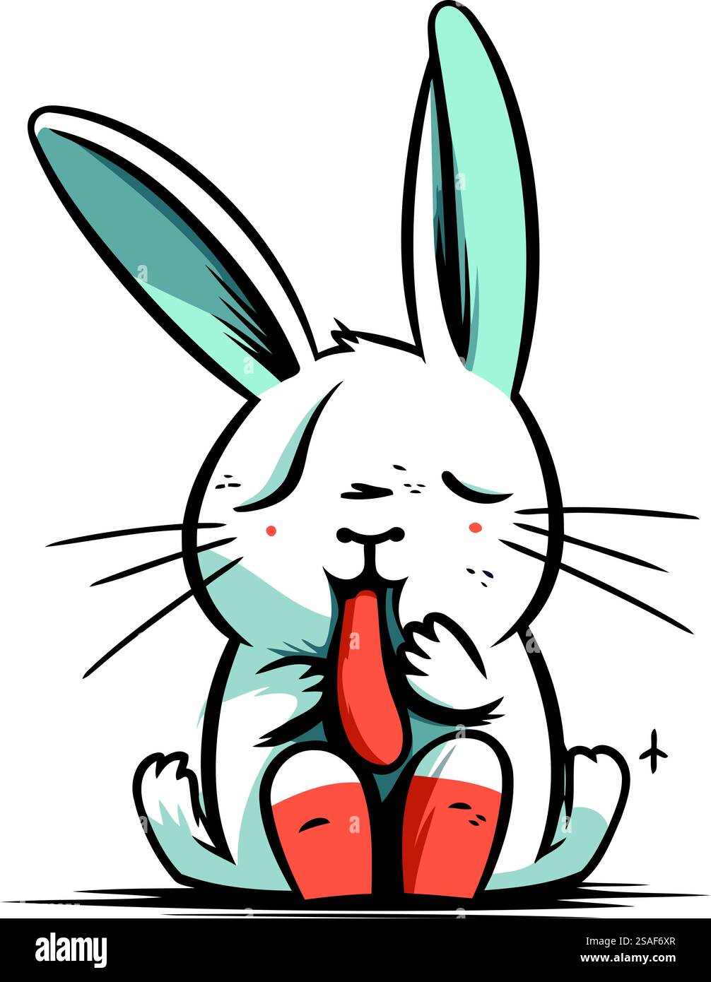 Illustration of a cute little bunny sitting on the ground and yawning ...