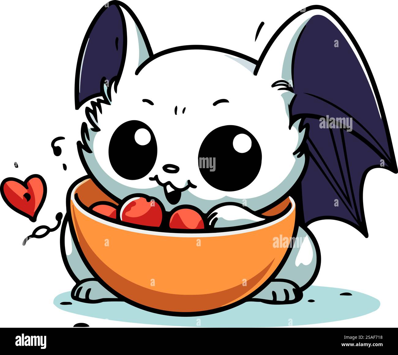 Cute little bat with a bowl of eggs. Vector illustration Stock Vector ...