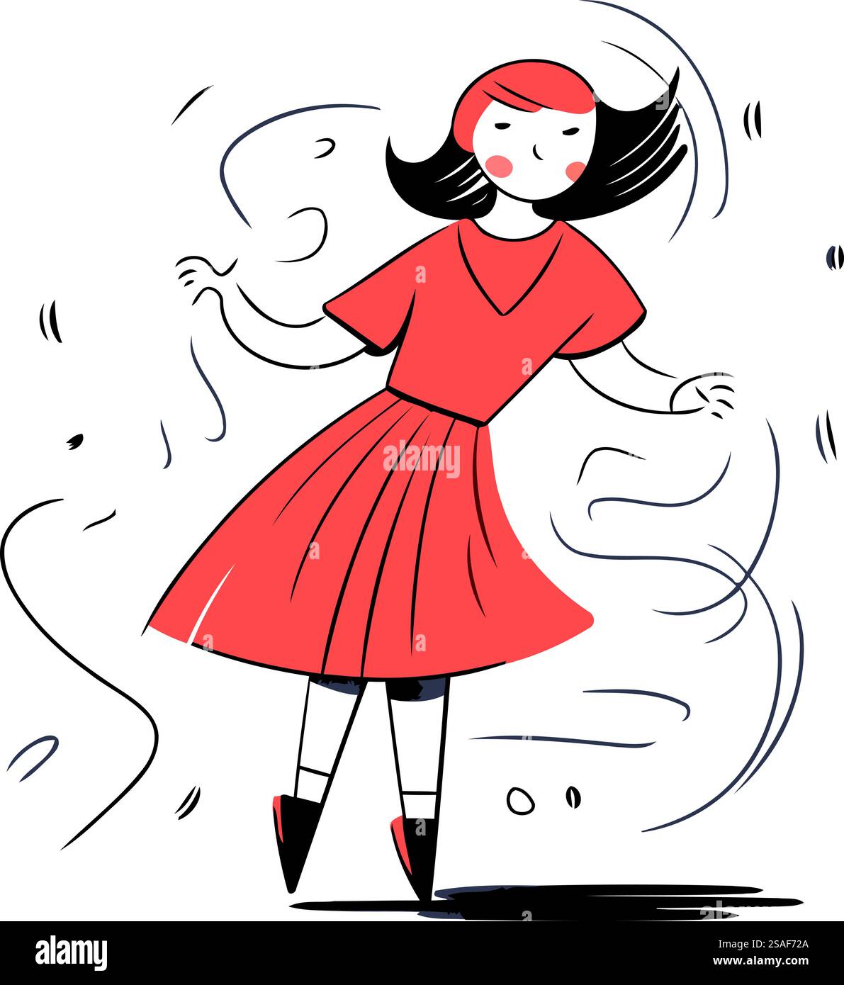 Vector illustration of a girl in a red dress. Cartoon style Stock ...