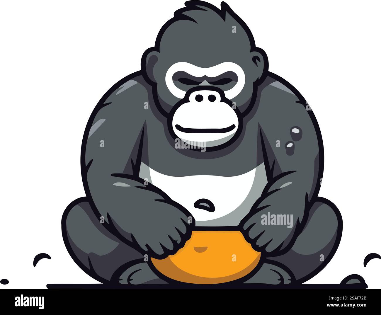 Gorilla sitting and holding an orange. Vector illustration in cartoon ...