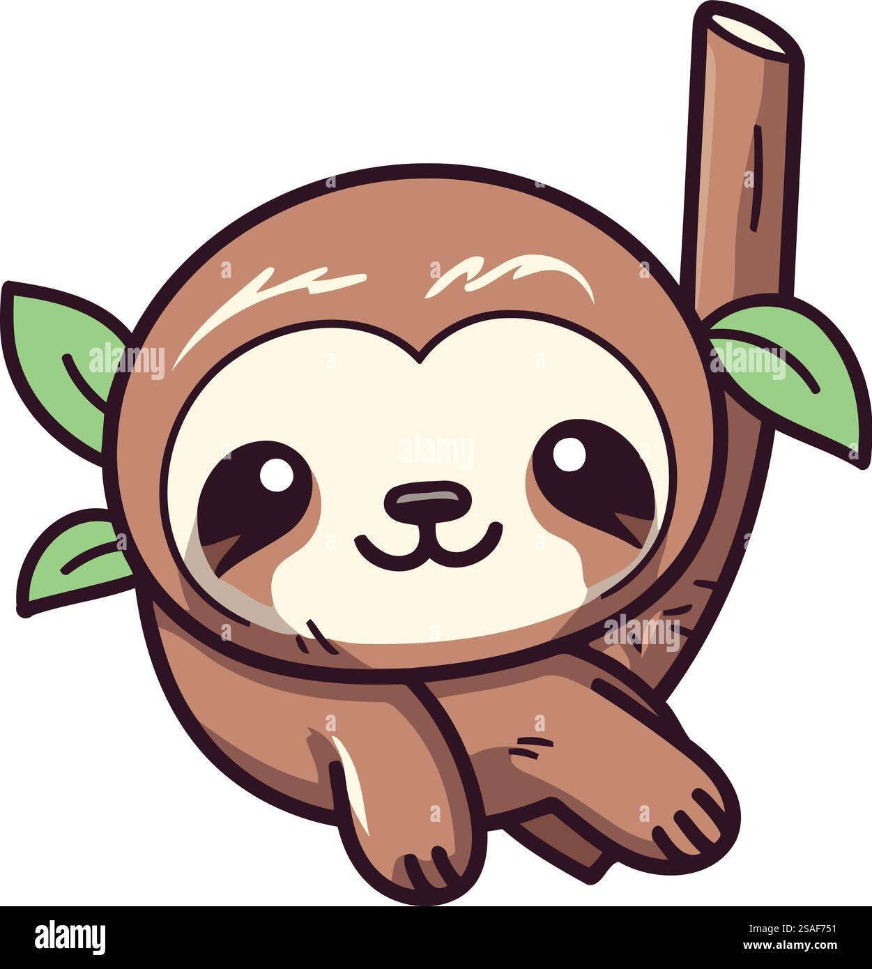 Cute cartoon sloth sitting on a branch. Vector illustration Stock ...