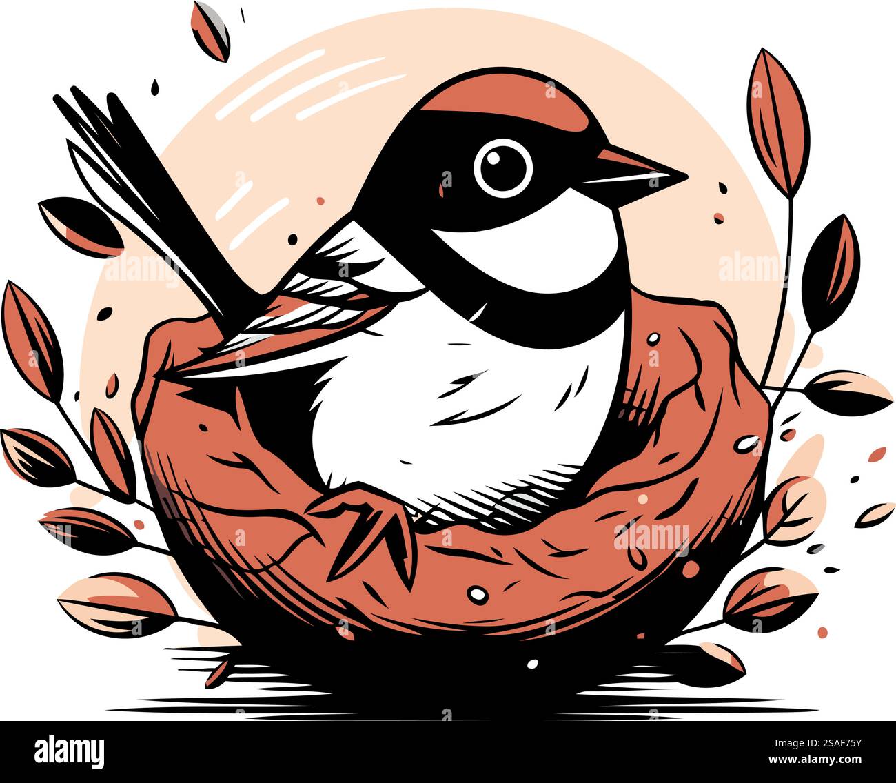 Cute bird titmouse sits in a nest. Vector illustration Stock Vector ...