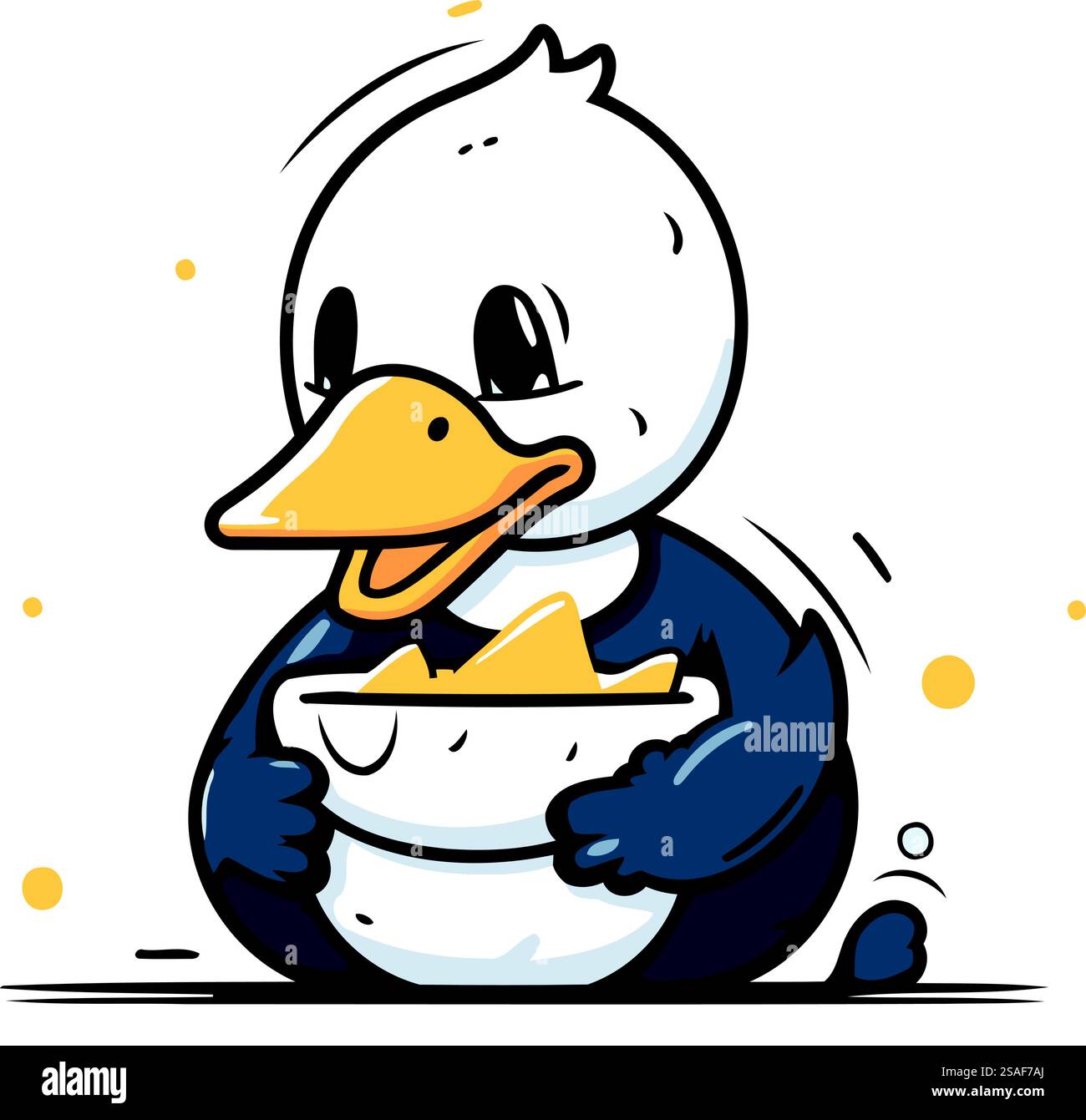 Cute cartoon duck with a bowl of oatmeal. Vector illustration Stock ...
