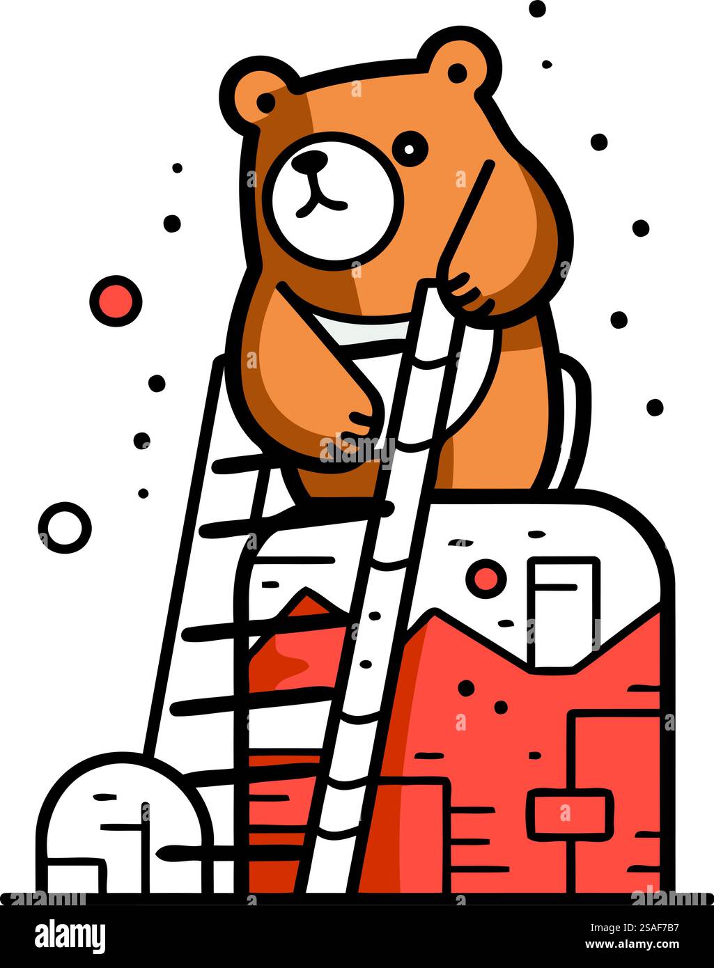 Cute bear climbing up the ladder to the house. vector illustration ...