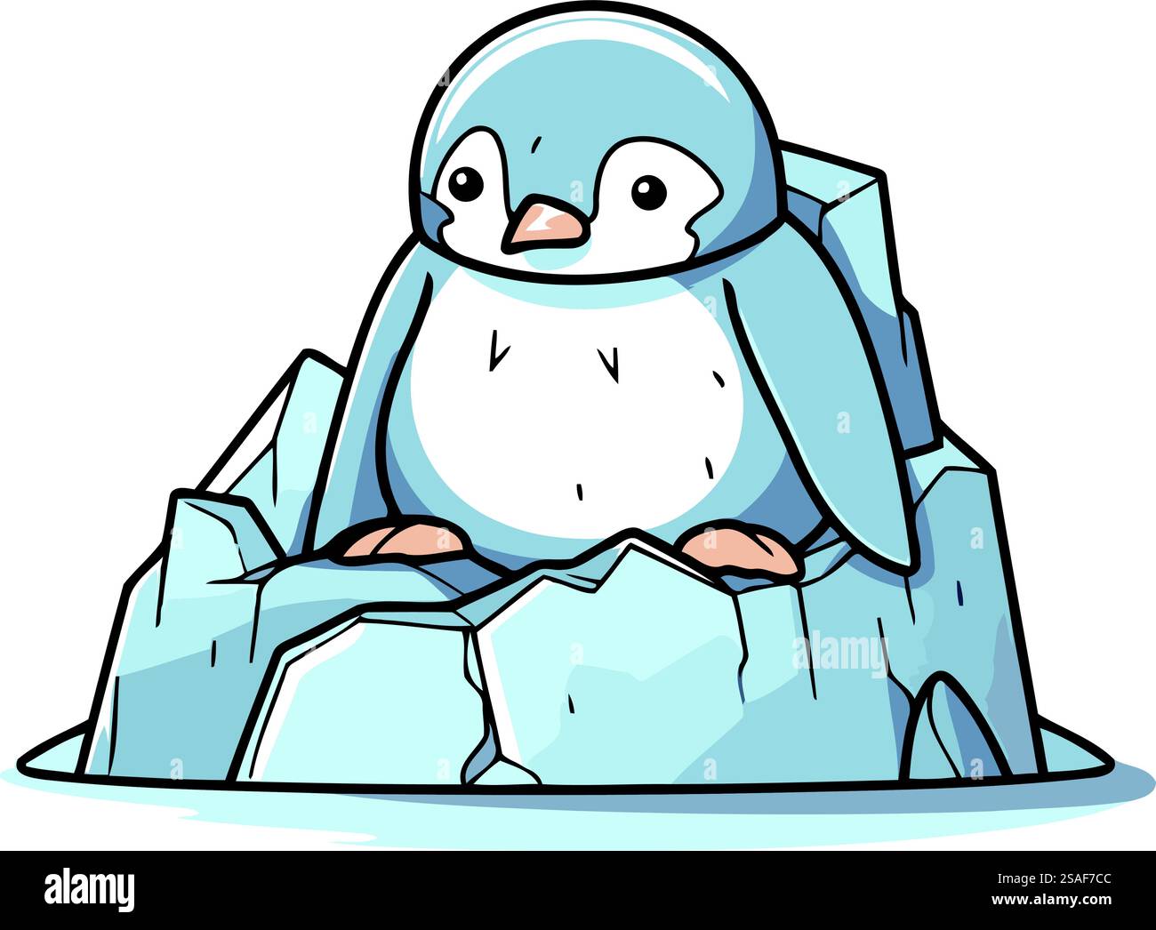 Cute penguin sitting on a iceberg. Vector illustration isolated on ...