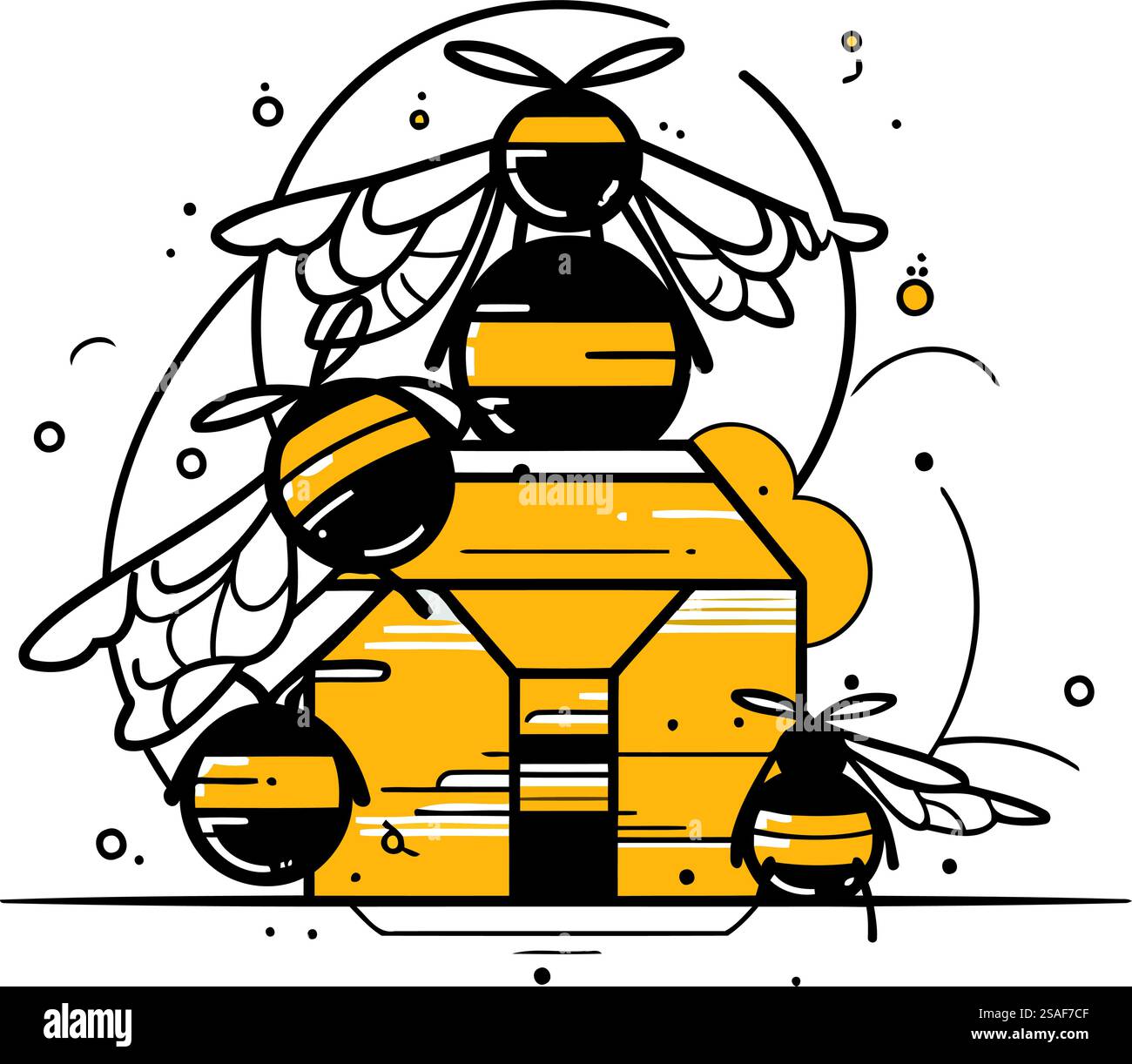 Bee and honeycomb with bees. Vector illustration in linear style Stock ...