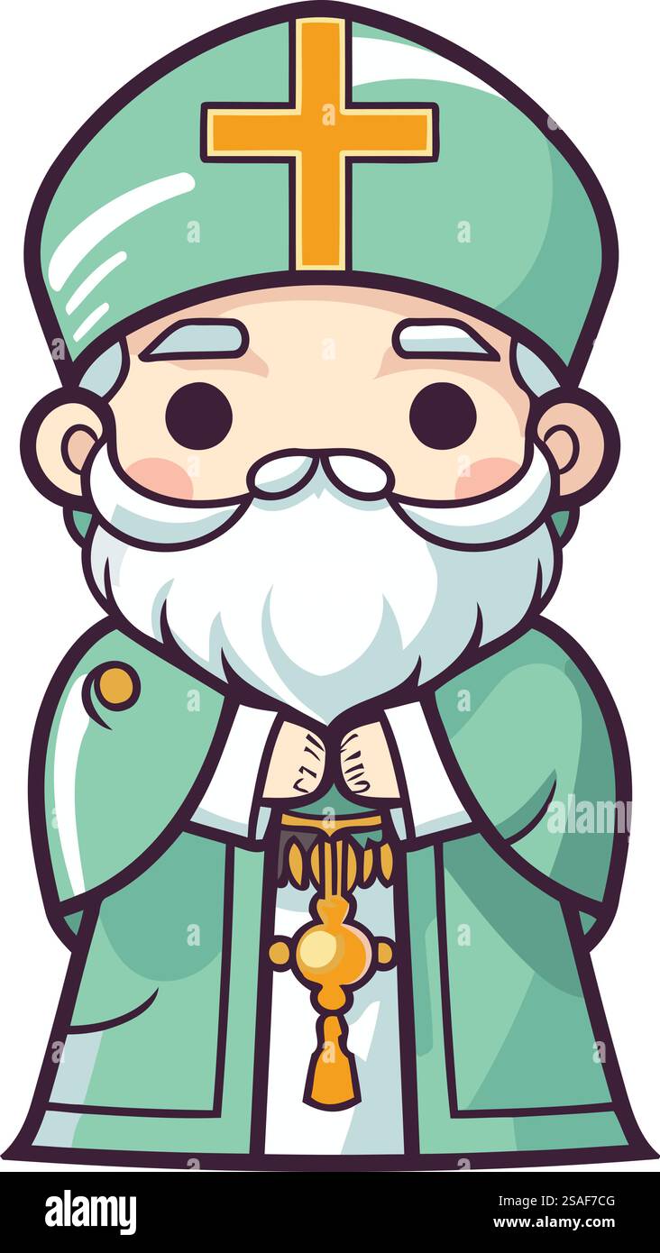 Cartoon christian holy man with christian cross. Vector illustration ...