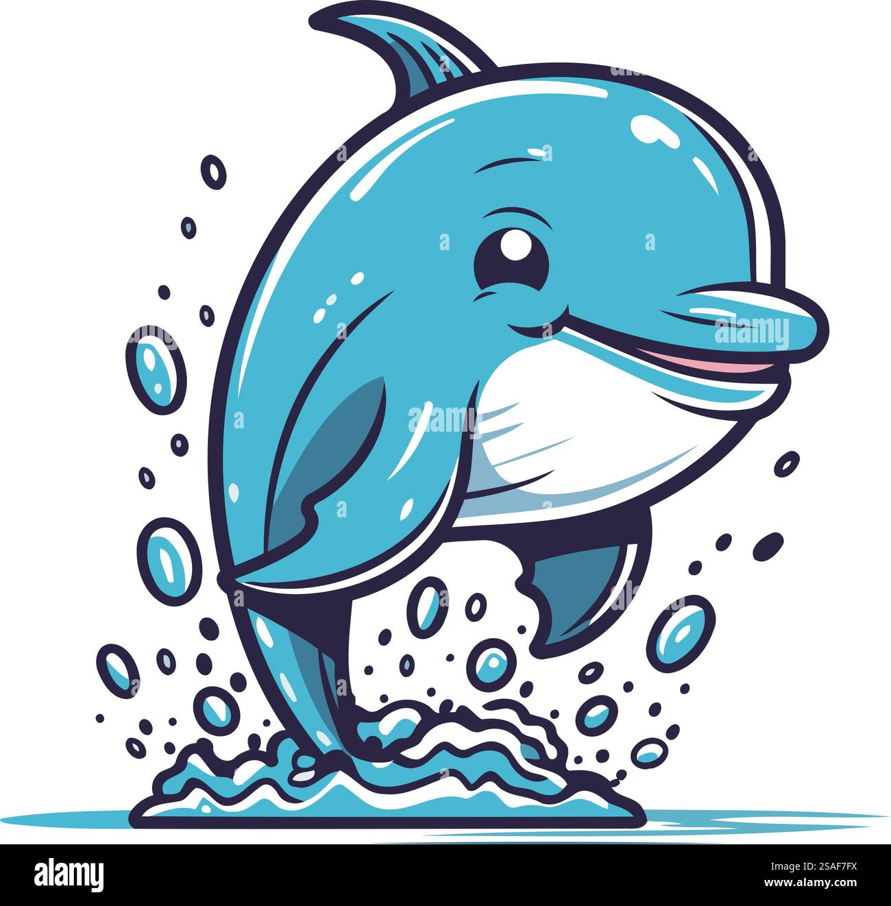 Cute cartoon dolphin jumping and splashing water. Vector illustration ...