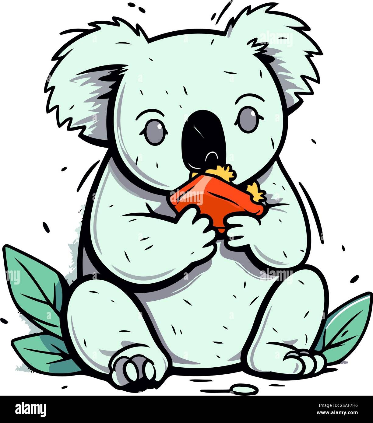 Cute cartoon koala with a bowl of rice. Vector illustration Stock ...