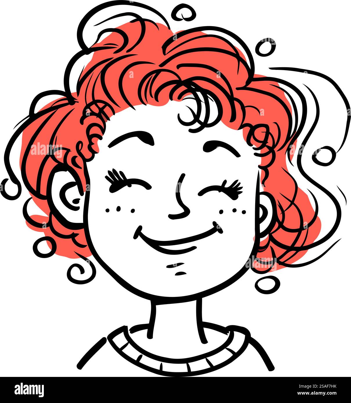 Vector illustration of a red haired girl with freckles on her face ...