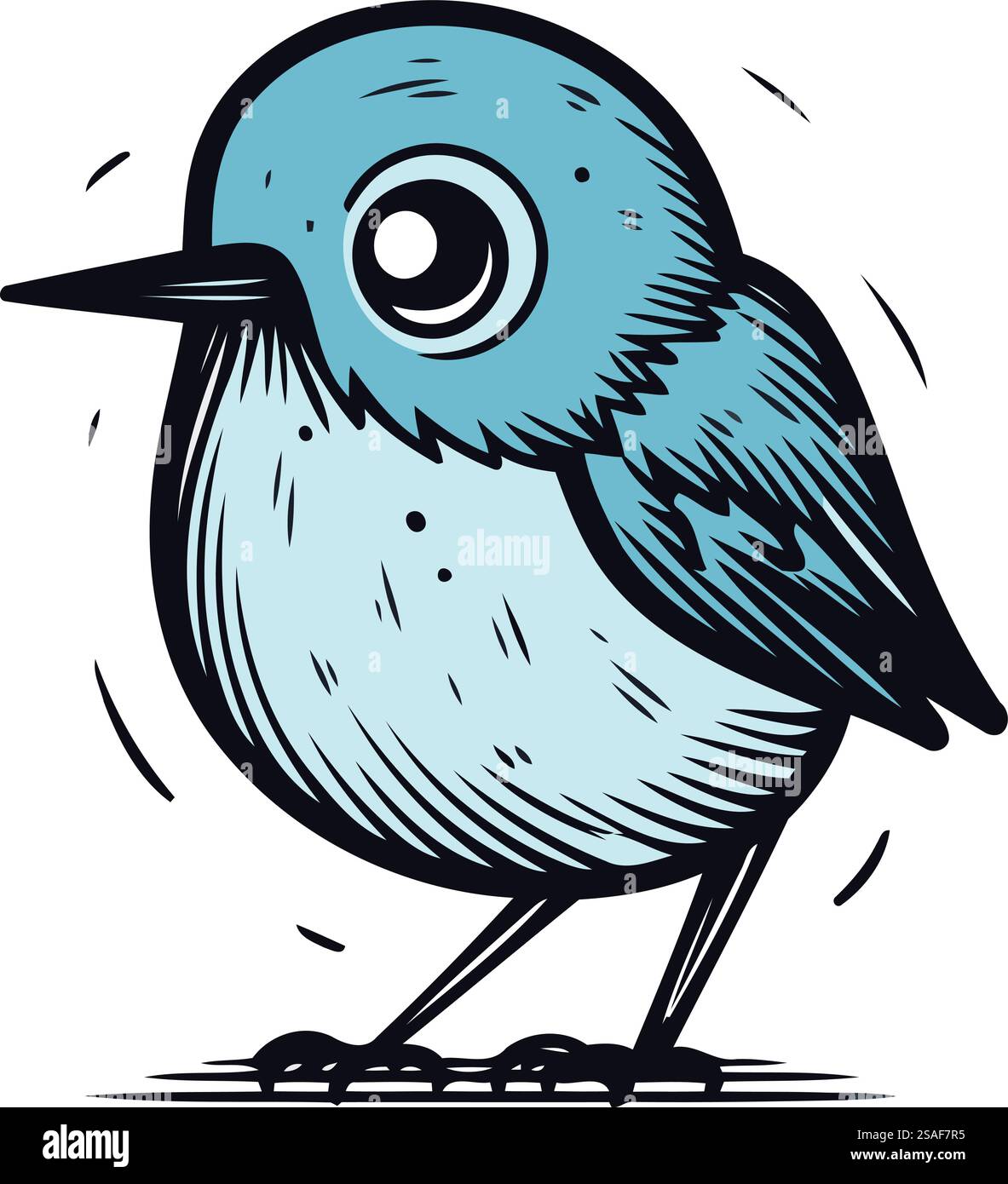 vector illustration of a cute blue bird on a white background. Hand ...