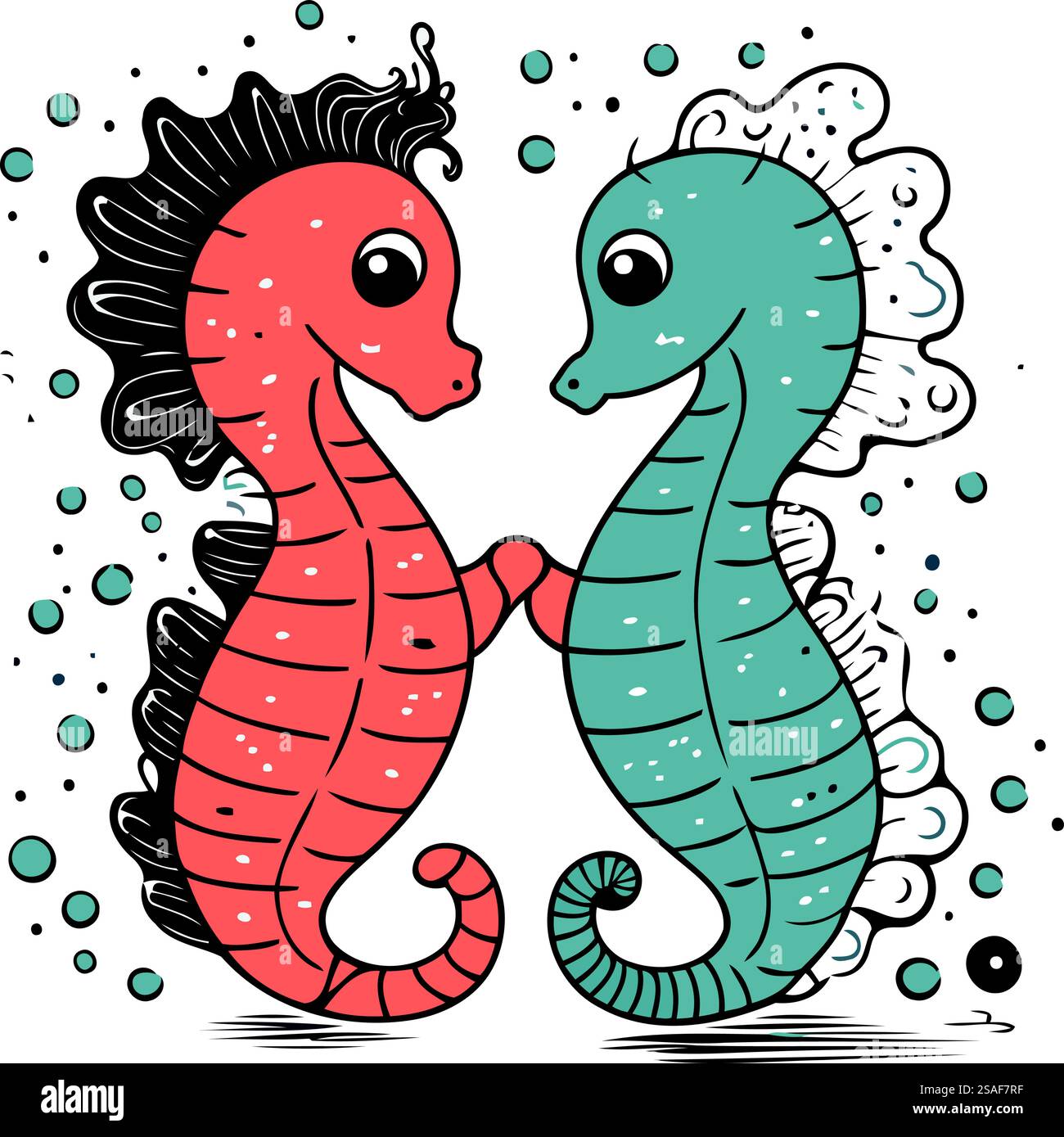 Cute couple of seahorses in love. Vector illustration Stock Vector ...