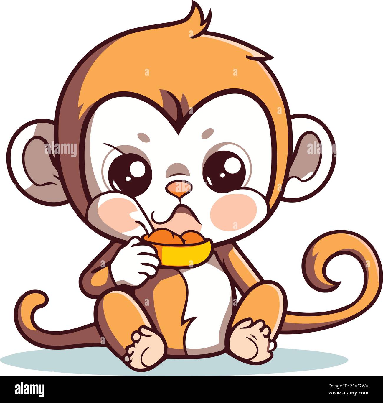 Cute monkey eating an apple. Vector illustration isolated on white ...