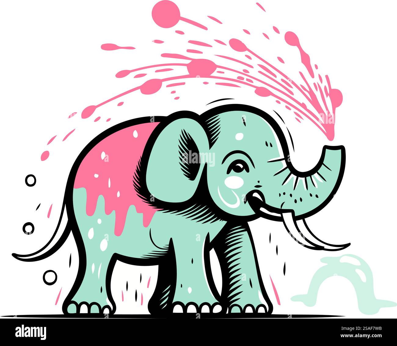 Elephant with splash of water. Vector illustration on white background ...
