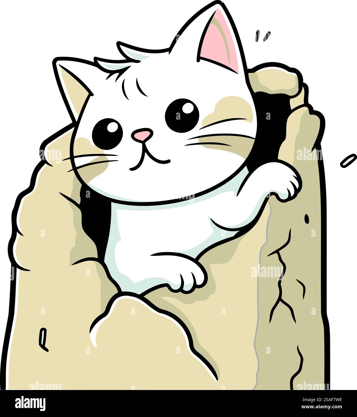 Cute white cat peeking out of hole. Vector illustration Stock Vector ...