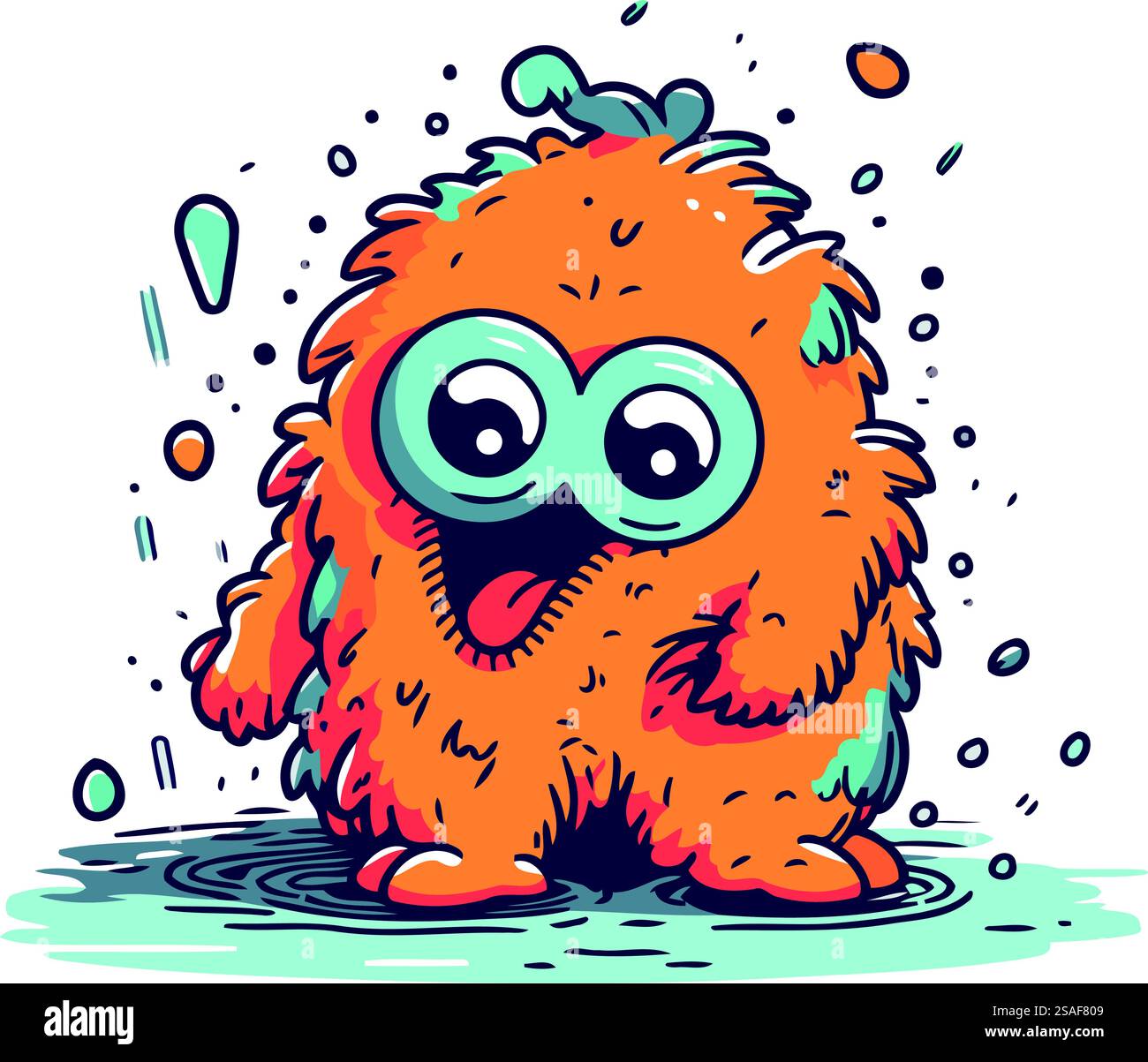 Funny orange monster with big eyes and big eyes. Vector illustration ...