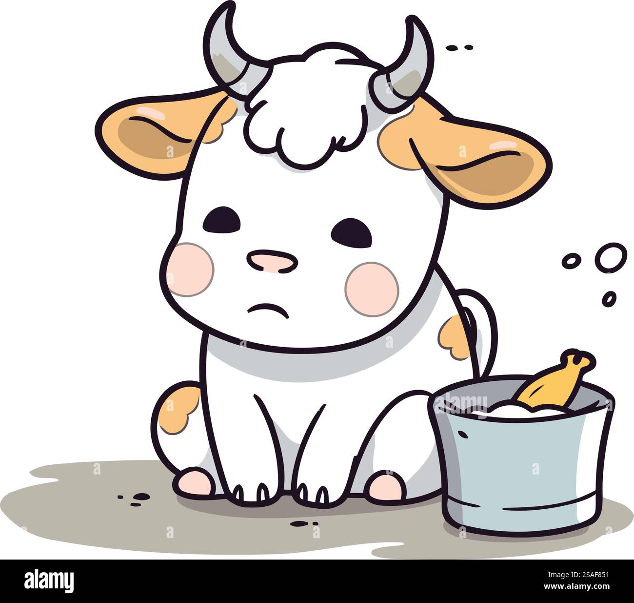 Cute cow with a bucket of corn. Vector cartoon illustration Stock ...