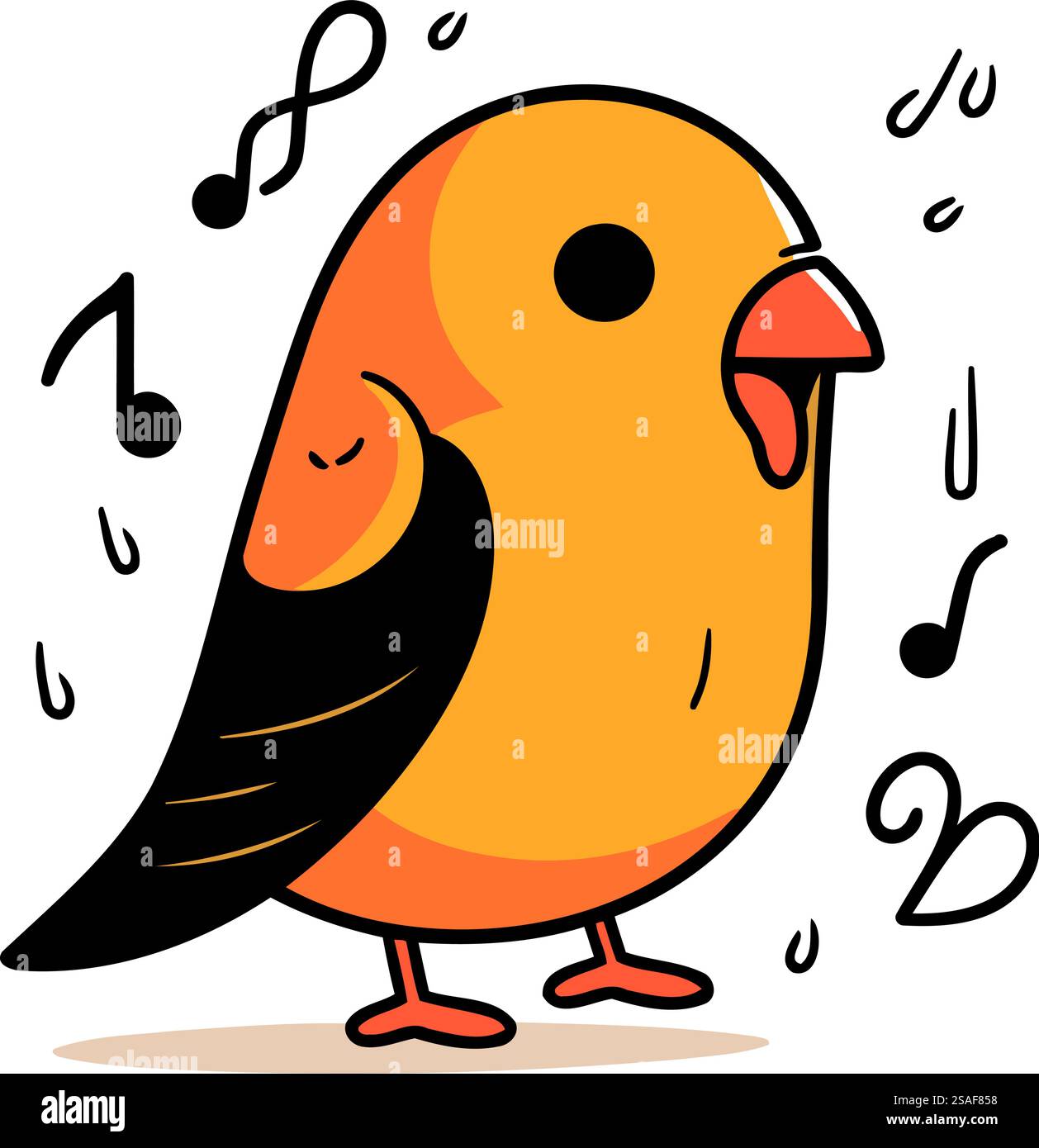 Cute little bird singing. Vector illustration in doodle style Stock ...