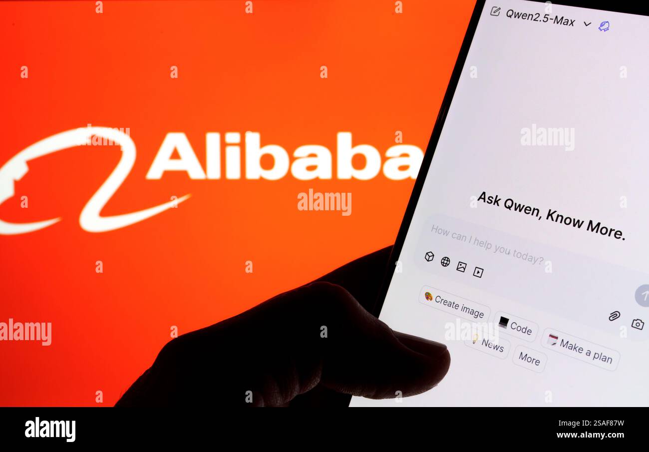 Qwen AI interface seen on the screen of smartphone hold in hand and ...