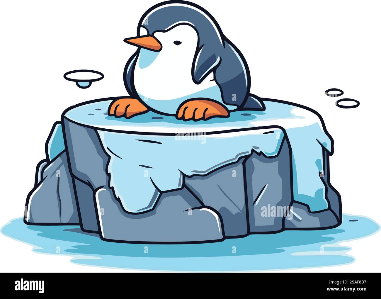 Cute penguin sitting on ice floe. Vector illustration Stock Vector ...