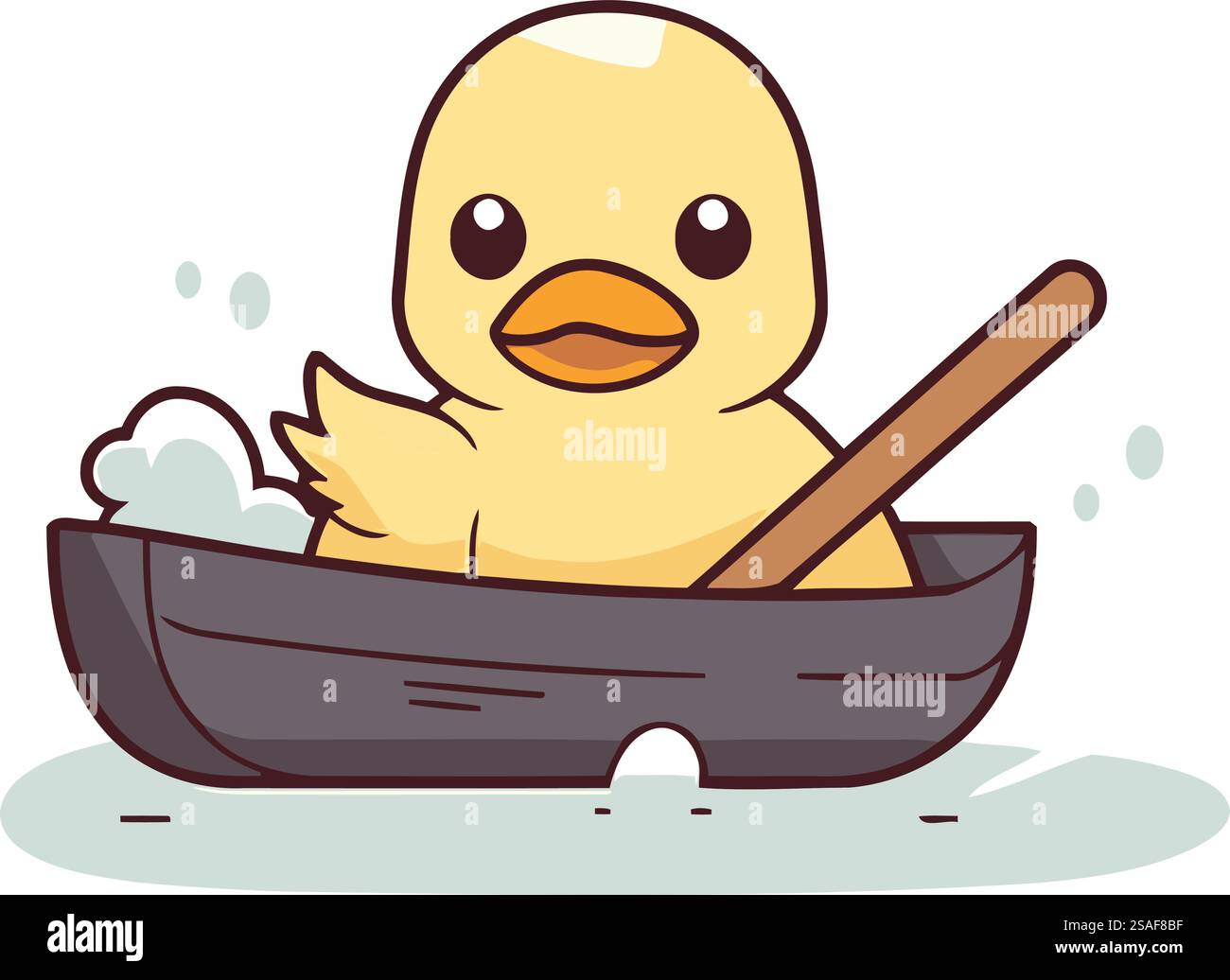 Illustration of a rubber duck in a boat with a wooden stick Stock ...