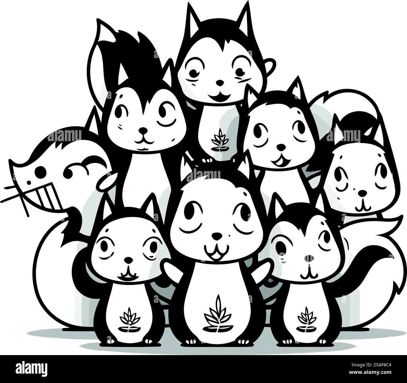 Cute cartoon animal friends. Vector illustration of a group of cats ...