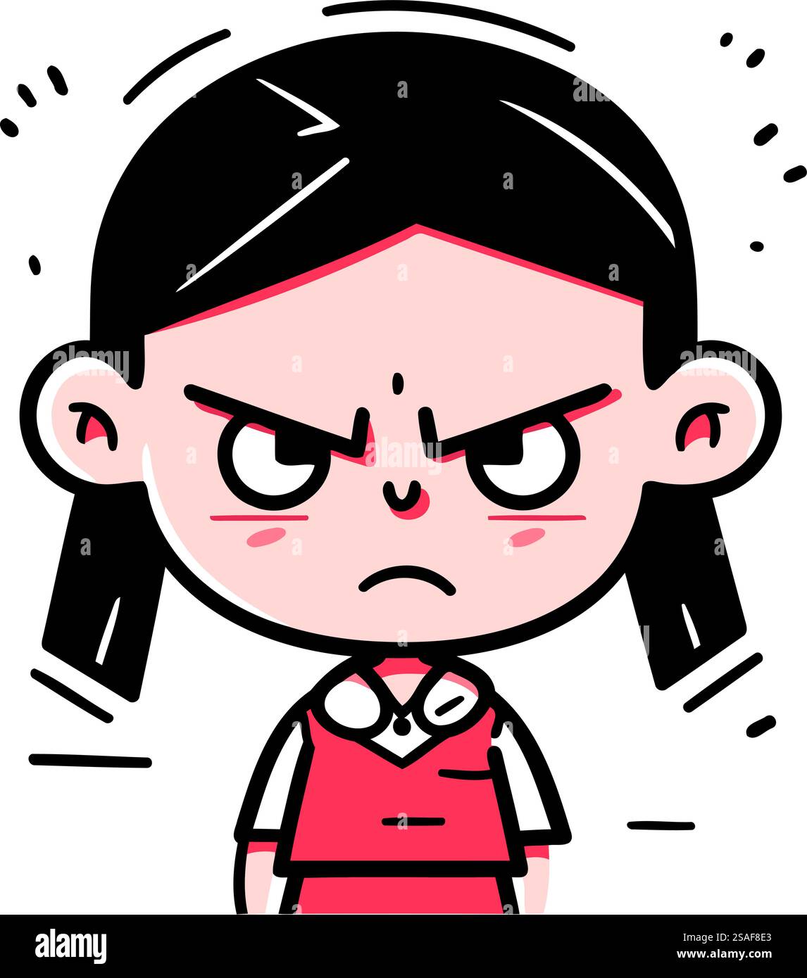 Angry Girl Face Expression Cute Cartoon Girl Vector Illustration Stock ...