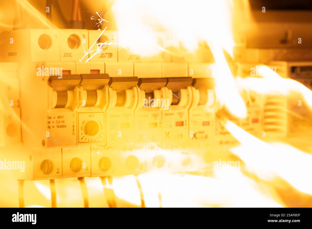 Electrical Panel Fire with Bright Flames Stock Photo - Alamy