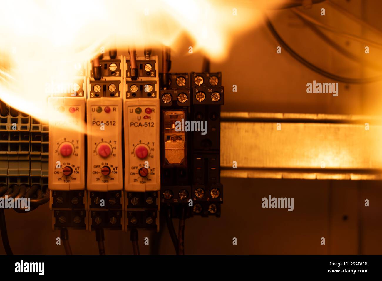 Electrical Installation Fire with Sparks and Flames Stock Photo - Alamy