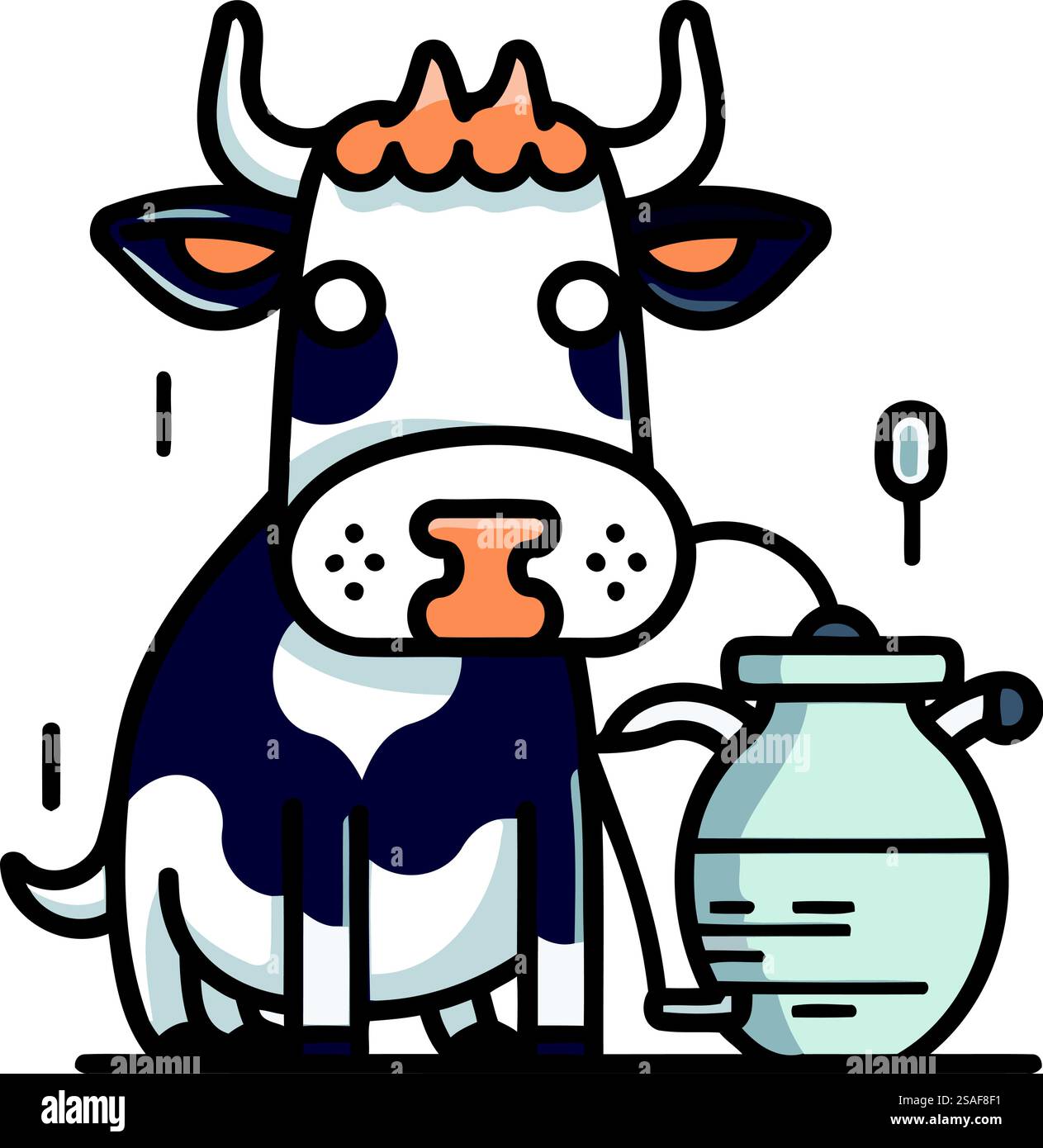 Cute cartoon cow with milk pot. Farm animal. Vector illustration Stock ...