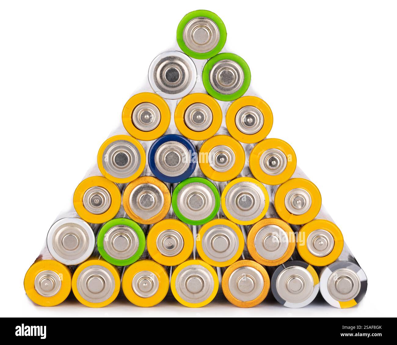 Pyramid Stack of Colorful Batteries Stock Photo - Alamy