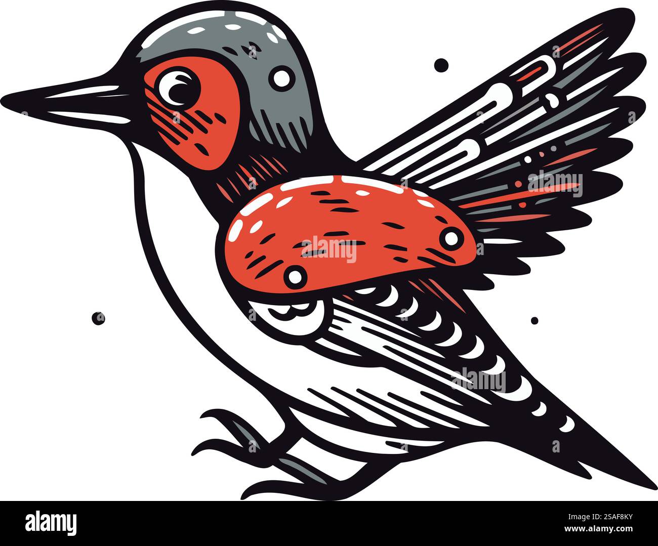 Hand drawn vector illustration of a red backed woodpecker Stock Vector ...
