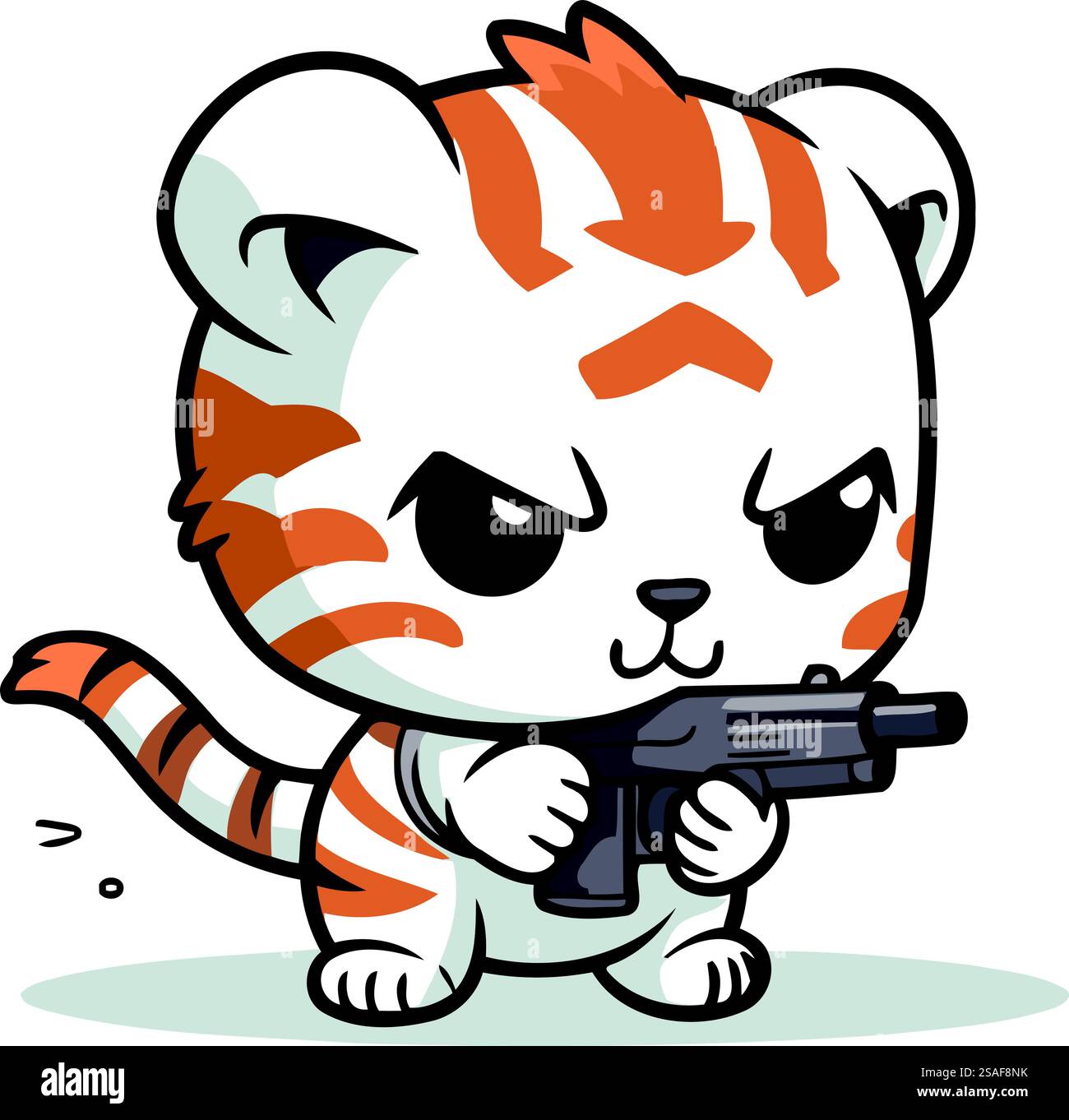 Cute tiger with a gun. Vector illustration isolated on white background ...