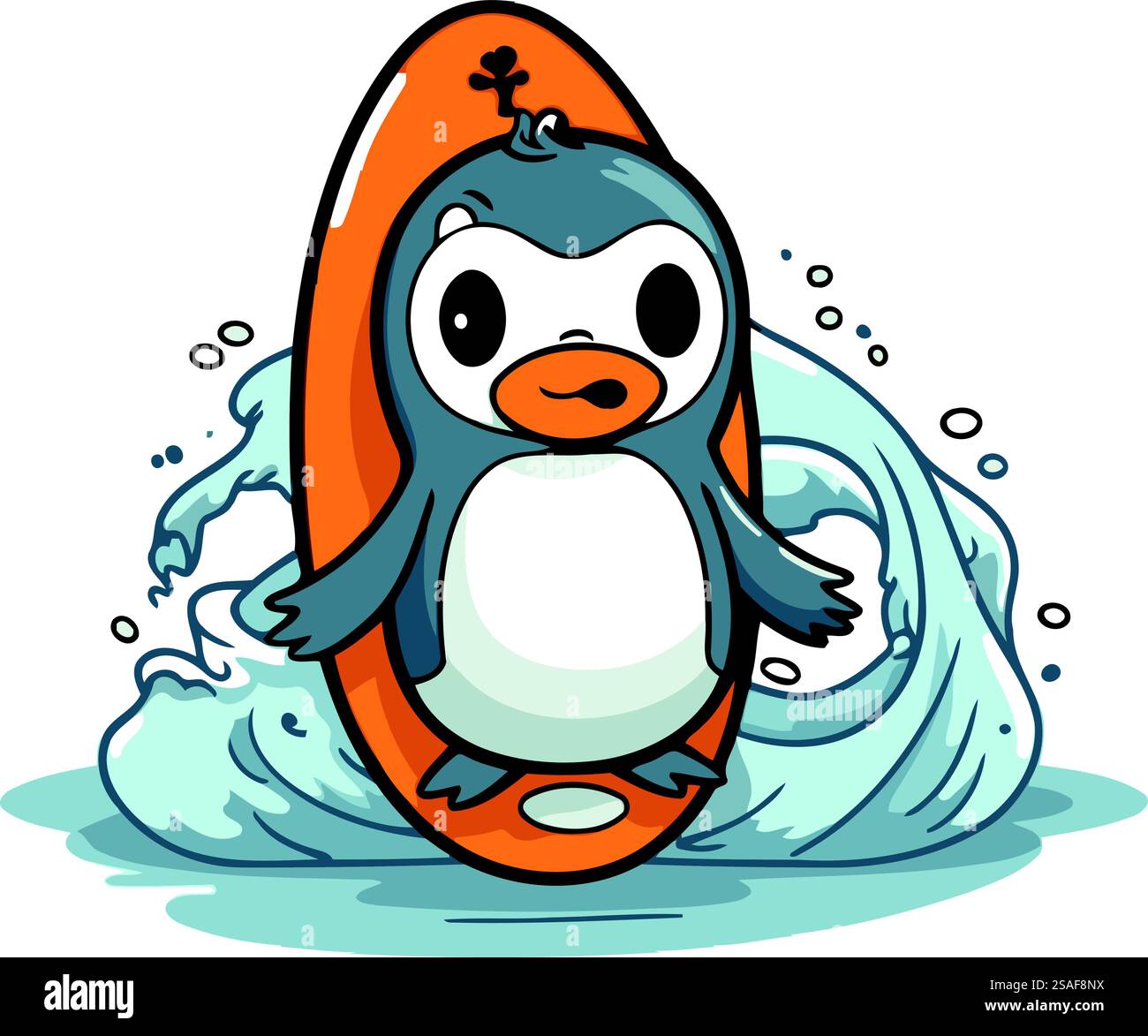 Cute cartoon penguin swimming in the sea. Vector illustration Stock ...