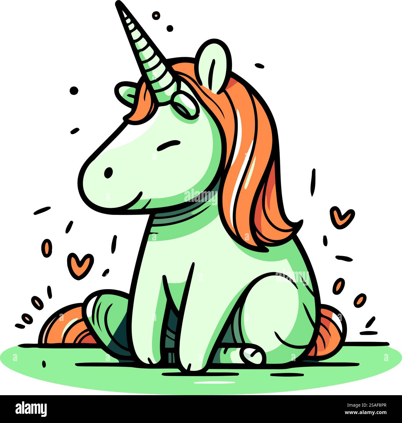 Cute cartoon unicorn sitting on the ground. Vector illustration in ...