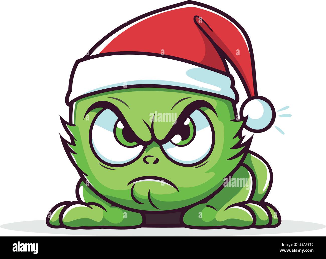 Green monster in Santa Claus hat. Cartoon character. Vector ...