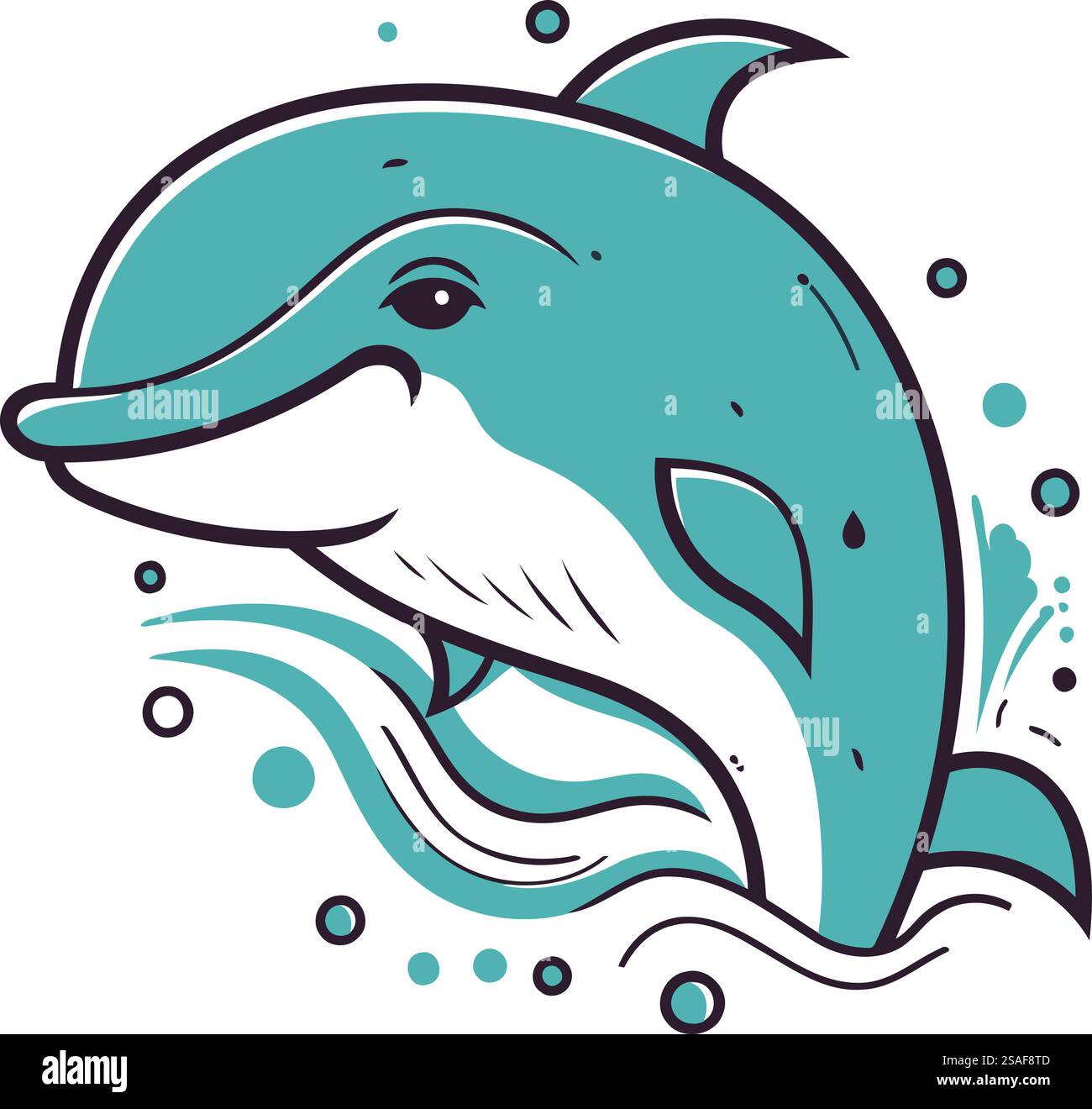 Vector illustration of a dolphin swimming in the sea. Hand drawn style ...