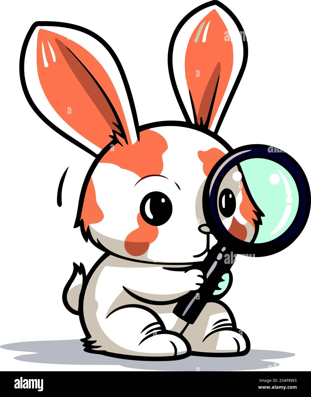 Rabbit with magnifying glass. Vector illustration on white background ...