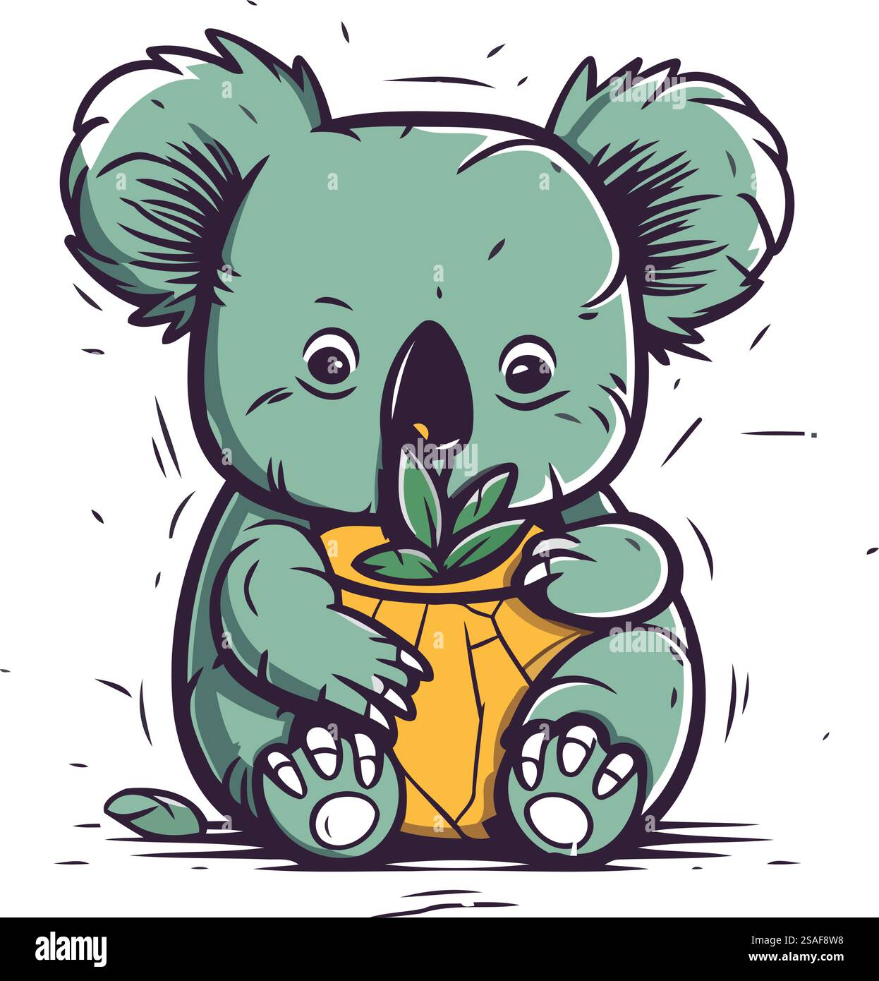 Cartoon koala holding a plant in a pot. Vector illustration Stock ...