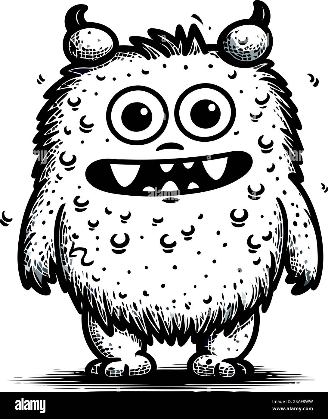 Funny cartoon monster. Black and white vector illustration for coloring ...